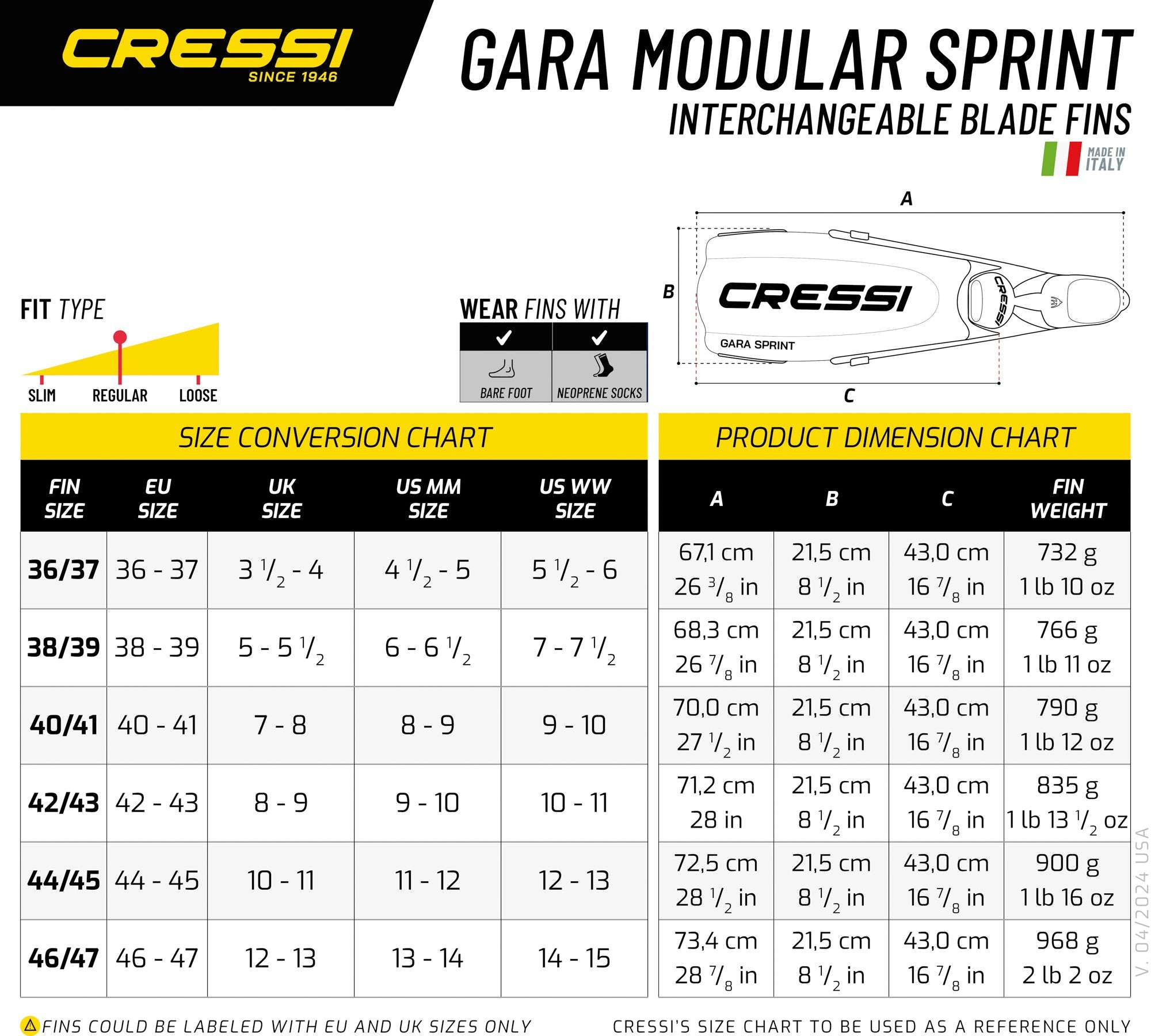 CRESSI Gara Modular Sprint Fins Black | SUPERSPORTS